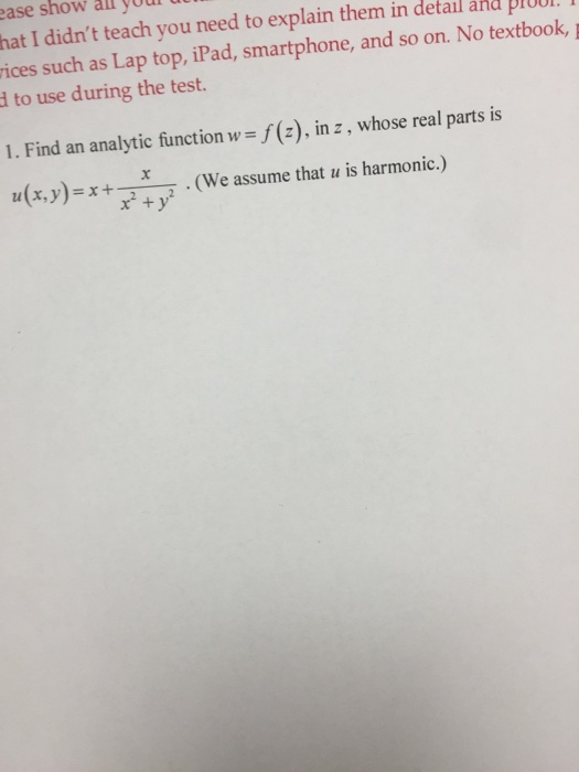 Solved Find an analytic function w = f (z), in z, whose real | Chegg.com