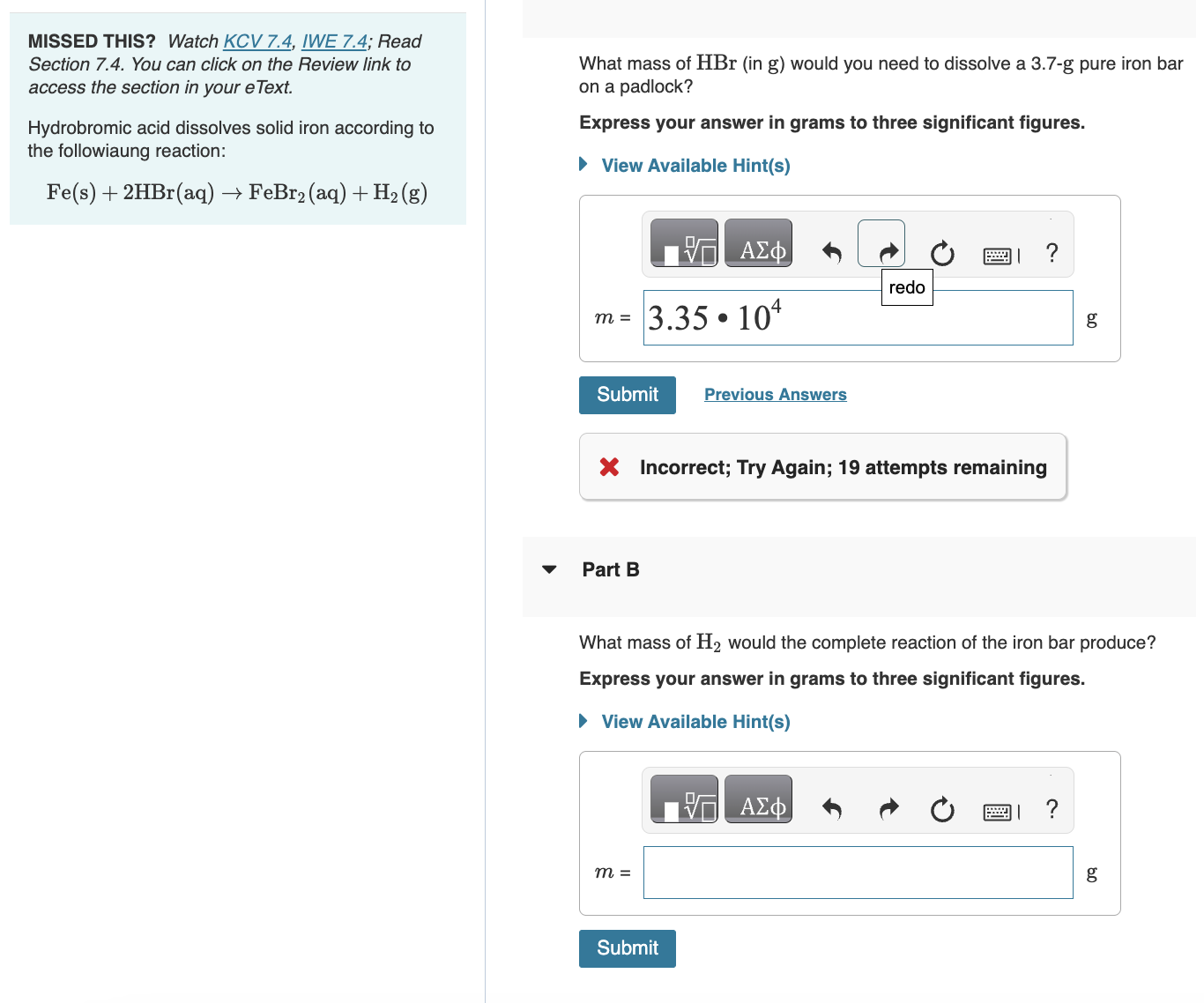 Solved MISSED THIS? Watch KCV7.4, IWE 7.4; Read Section 7.4. | Chegg.com