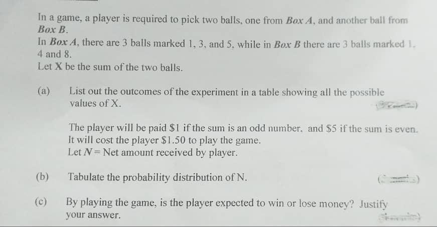 Solved In a game, a player is required to pick two balls, | Chegg.com