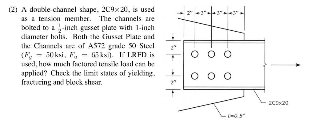 (2) A double-channel shape, 2C9x20, is used as a | Chegg.com
