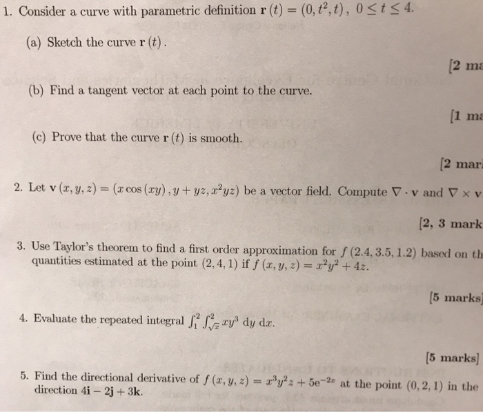 Solved 1. Consider a curve with parametric definition r (t) | Chegg.com