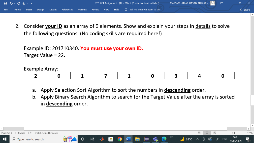 Solved File Page 2 of 3 H ITCS 224 Assignment I (1) - Word | Chegg.com