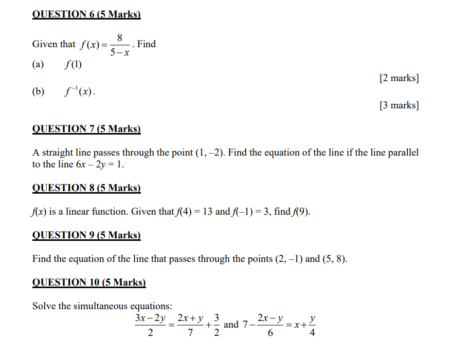 Solved Question 6 5 Marks Find 8 Given That Fx 5 X A 