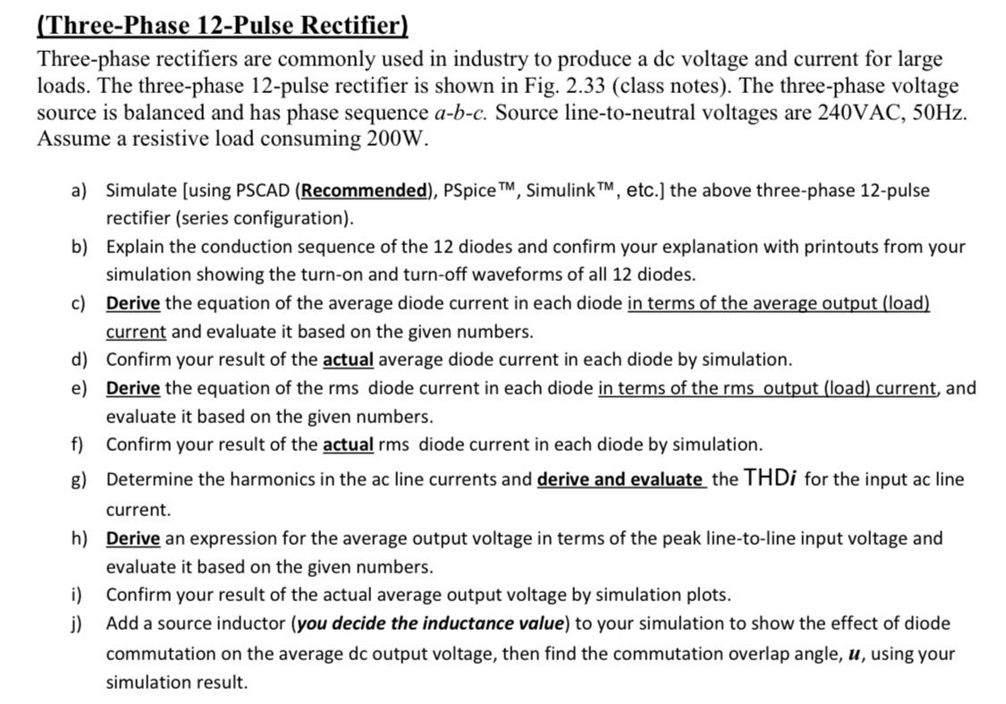(Three-Phase 12-Pulse Rectifier) Three-phase | Chegg.com