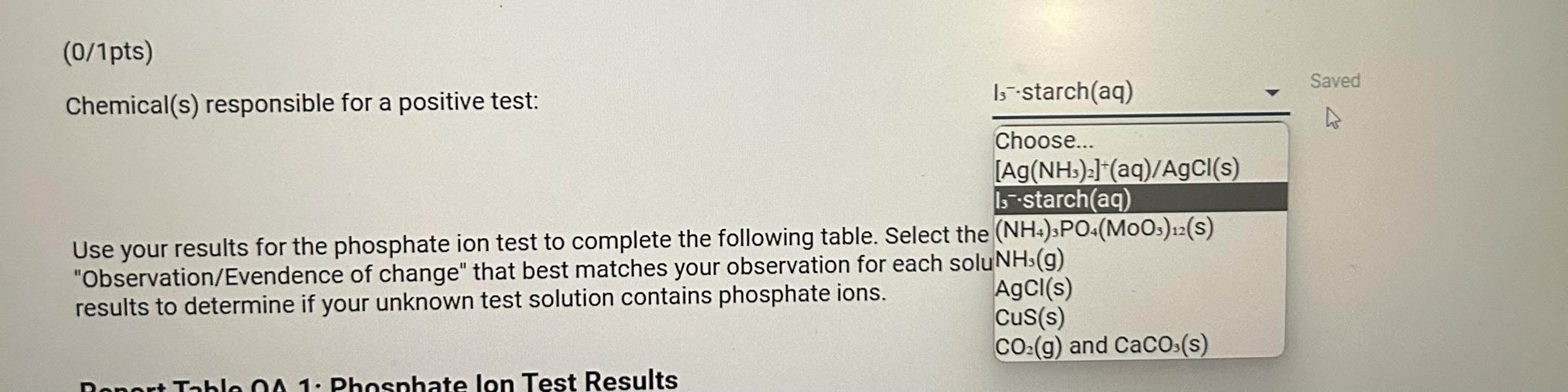 Report Table QA.1: Phosphate lon Test Results Table | Chegg.com