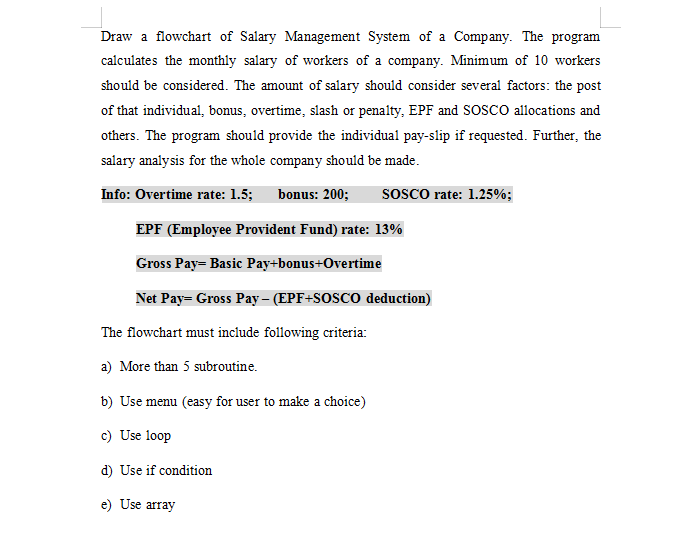 Draw a flowchart of Salary Management System of a | Chegg.com