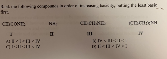 Solved Rank the following compounds in order of increasing | Chegg.com