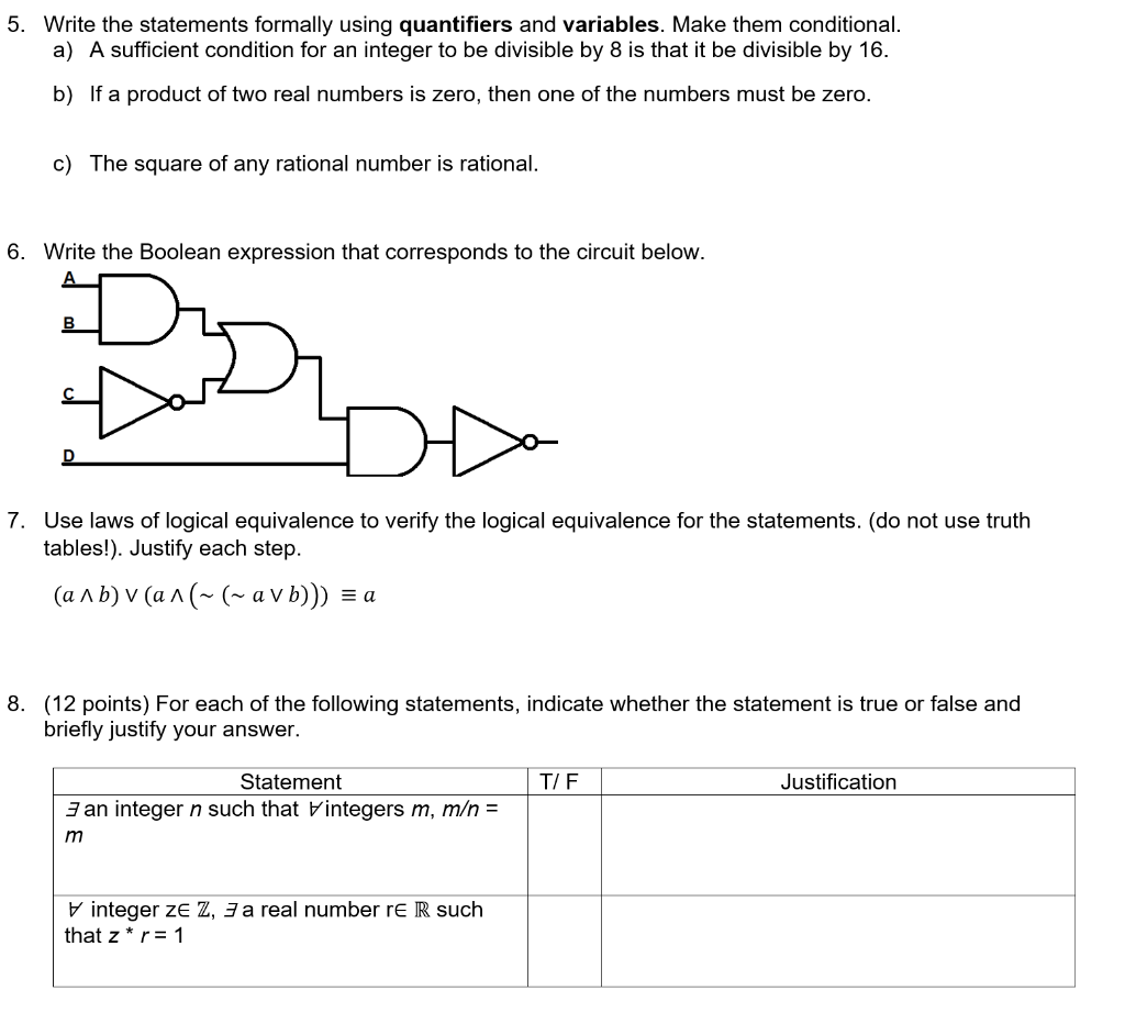Solved 5. Write the statements formally using quantifiers | Chegg.com