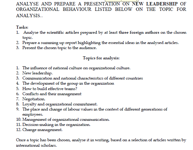 Solved ANALYSE AND PREPARE A PRESENTATION ON NEW LEADERSHIP | Chegg.com