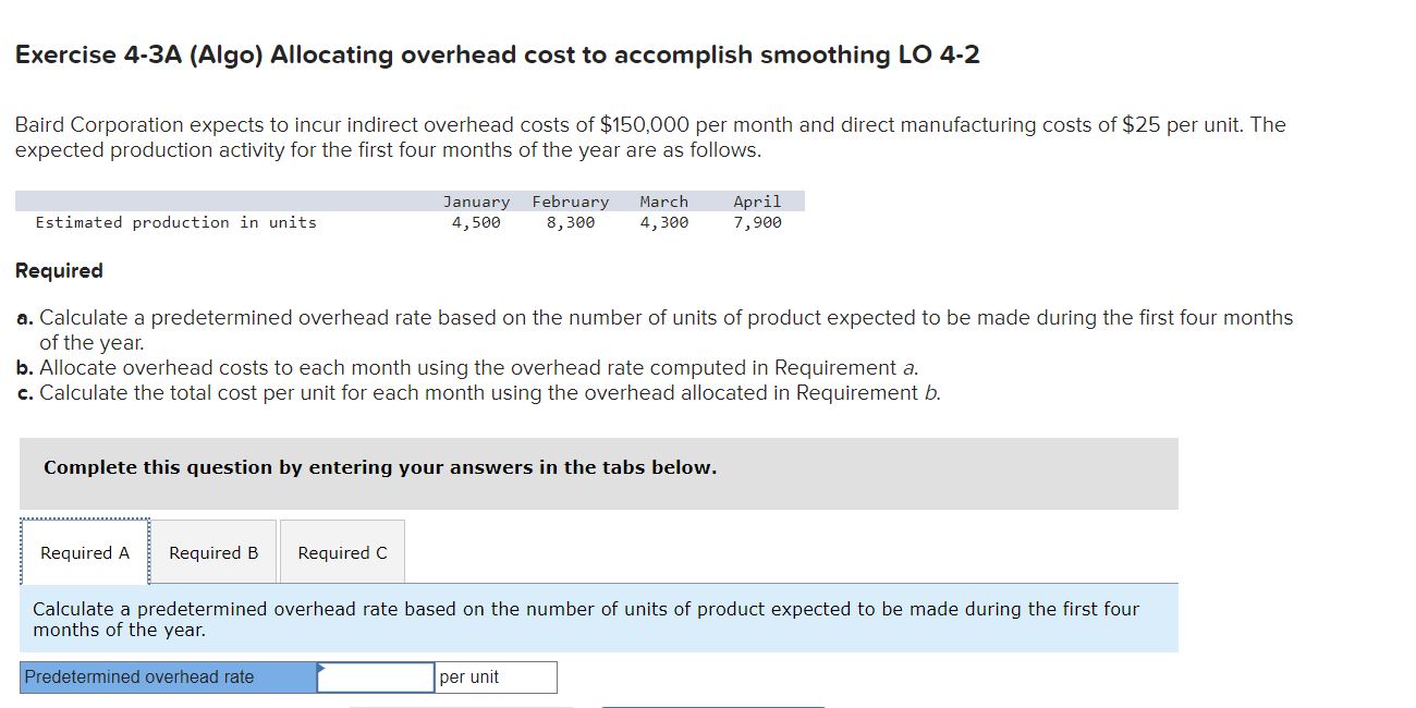 Solved Exercise 4-3A (Algo) ﻿Allocating overhead cost to | Chegg.com