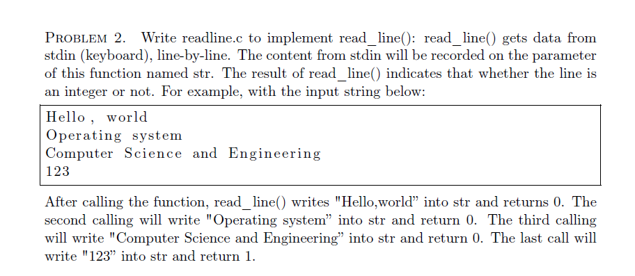 Solved PROBLEM 2. Write readline.c to implement read_line(): | Chegg.com