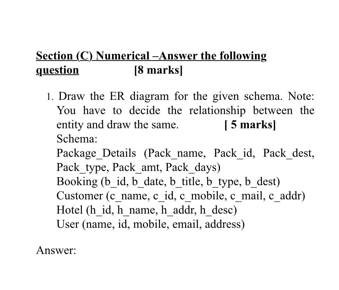 Solved Section C Numerical Answer The Following Question