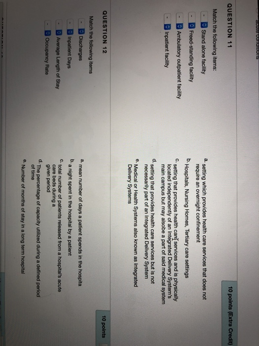 Solved QUESTION 11 10 points (Extra Credit) Match the | Chegg.com