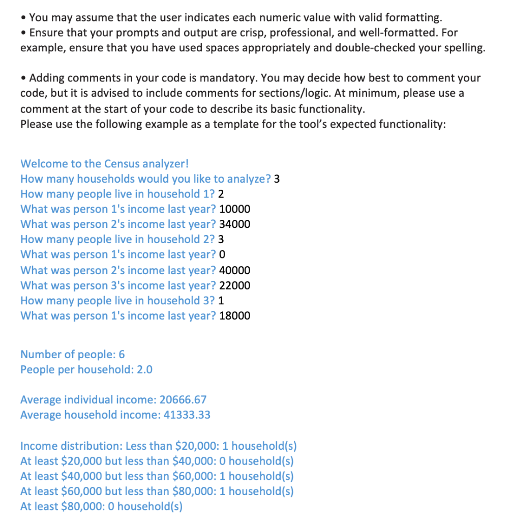 Solved Your assignment is to create a Python Census analyzer | Chegg.com