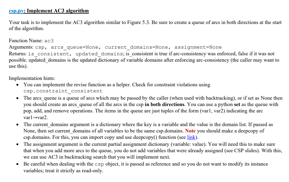 Solved csp.py: Implement class for GraphColorCSP Recall the | Chegg.com