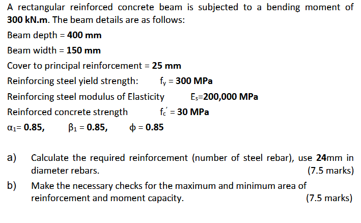 Solved A rectangular reinforced concrete beam is subjected | Chegg.com