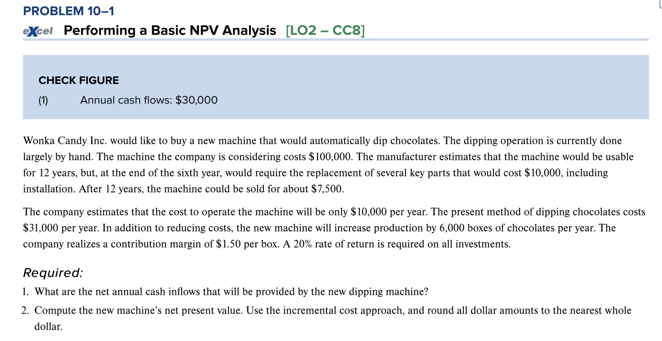 Solved eXcel Performing a Basic NPV Analysis [LO2 - CC8] | Chegg.com