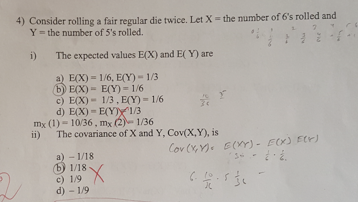 Solved 4) Consider rolling a fair regular die twice. Let X= | Chegg.com