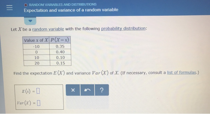 Solved O RANDOM VARIABLES AND DISTRIBUTIONS Expectation and | Chegg.com