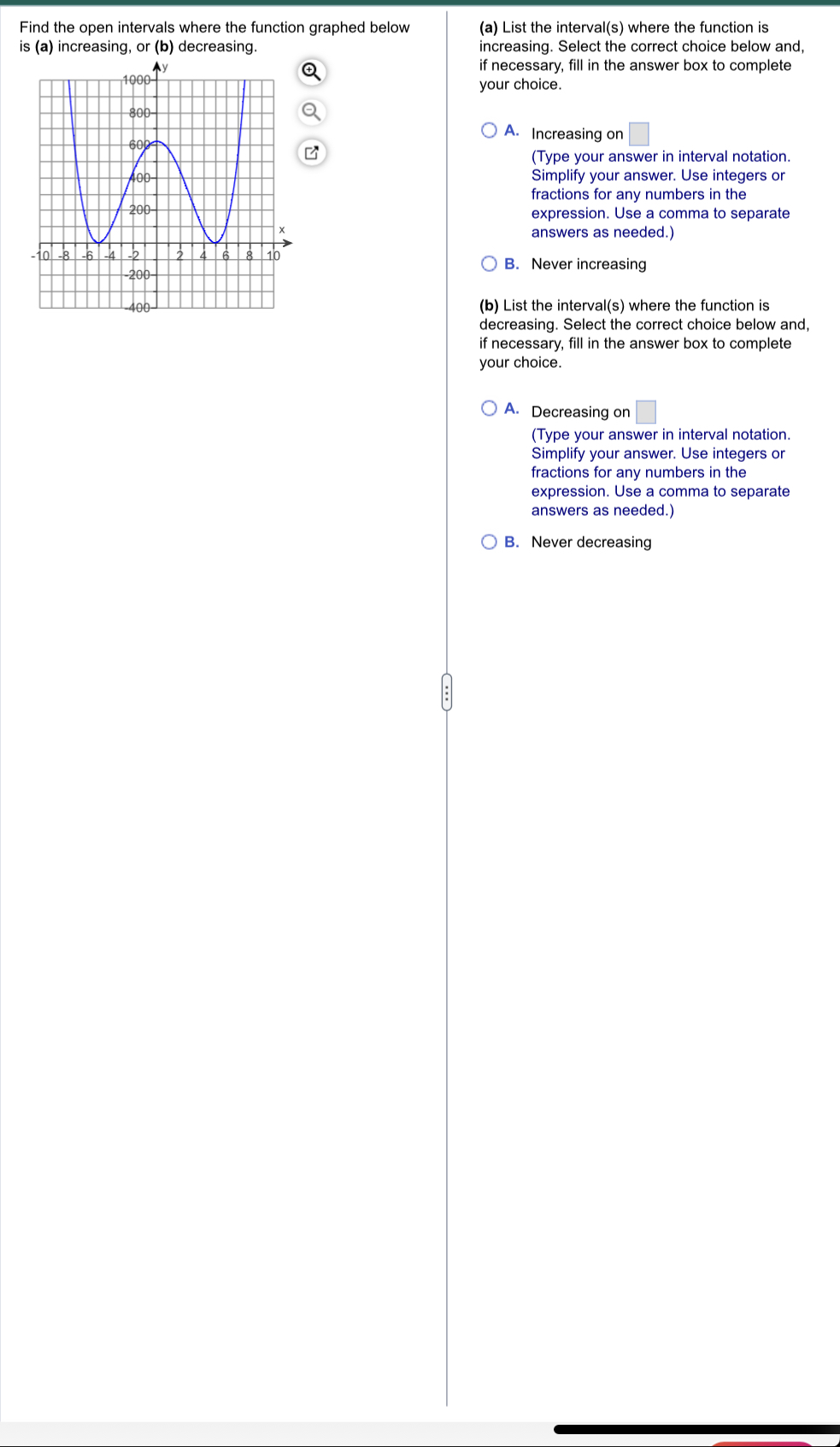 Solved Find the open intervals where the function graphed | Chegg.com