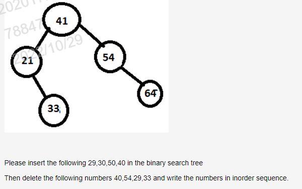 Solved Please insert the following 29,30,50,40 in the binary | Chegg.com