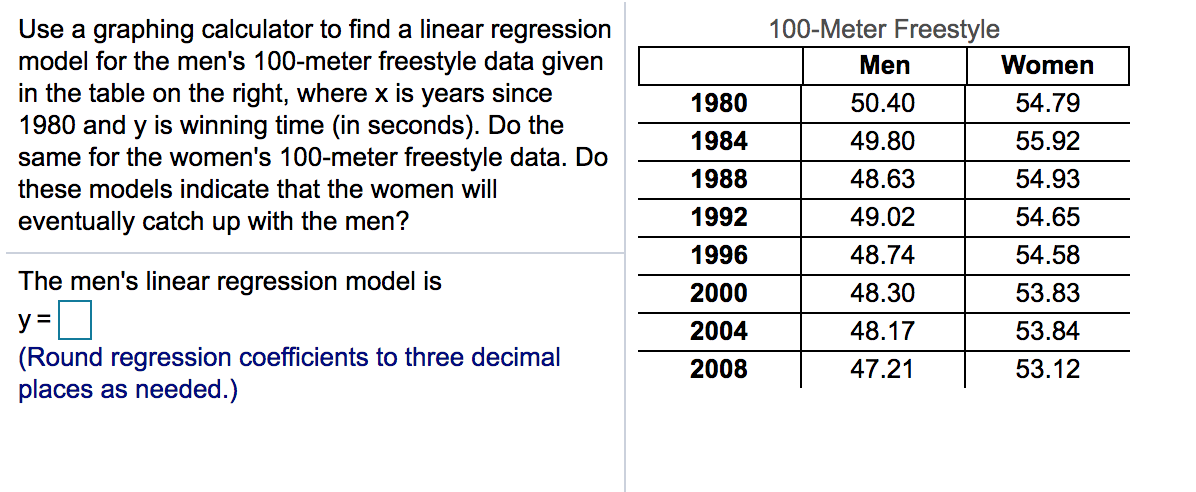 Solved Use a graphing calculator to find a linear regression | Chegg.com