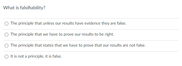 Solved What is falsifiability? The principle that unless our | Chegg.com