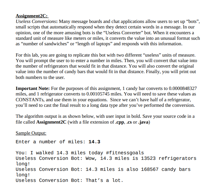 Solved Assignment2C: Useless Conversions: Many message | Chegg.com