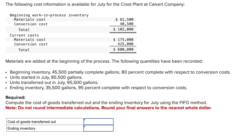 Solved The following cost information is available for July | Chegg.com