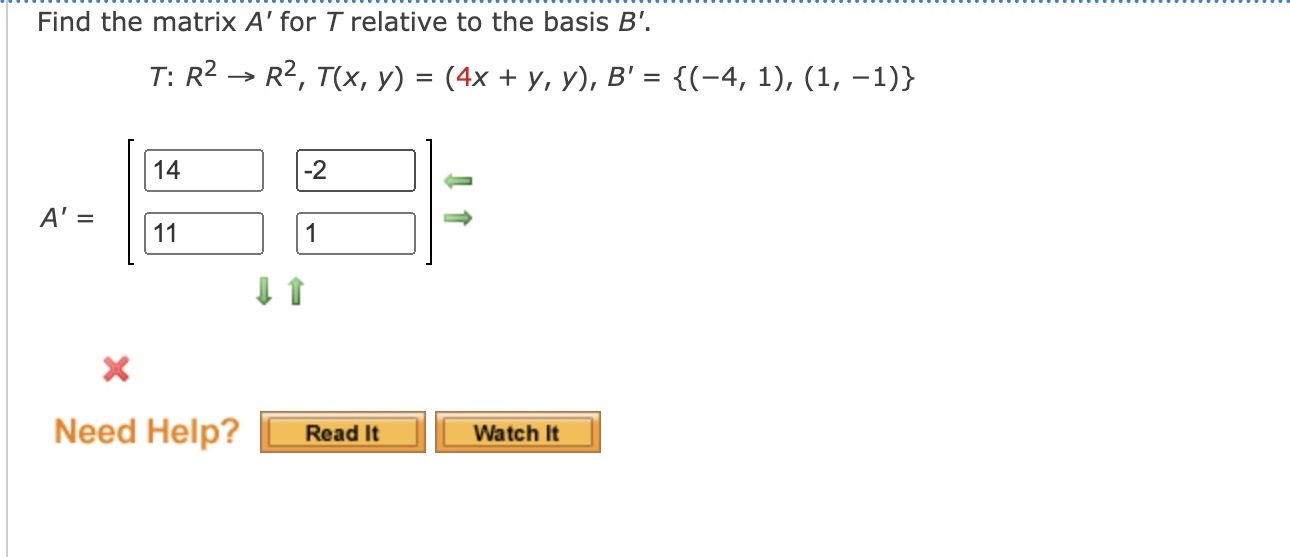 Solved Find the matrix A′ for T relative to the basis B′. | Chegg.com