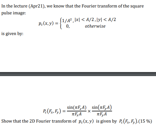 Solved In the lecture (Apr21), we know that the Fourier | Chegg.com