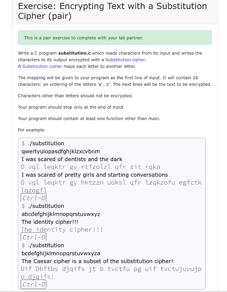 Solved Exercise Encrypting Text With A Substitution Cipher 8130