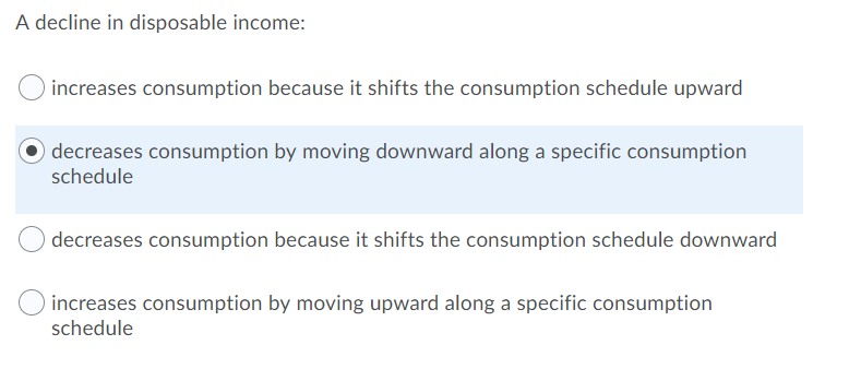 Solved A decline in disposable income: increases consumption | Chegg.com