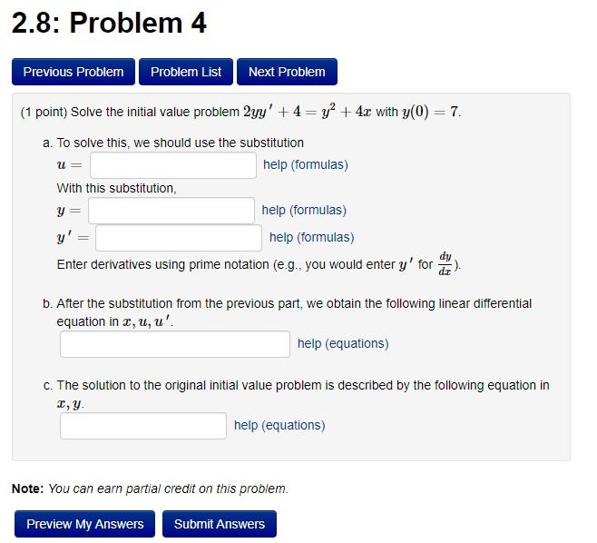 Solved (1 point) Solve the initial value problem | Chegg.com