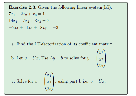 Solved Exercise 2.3. ﻿Given the following linear | Chegg.com