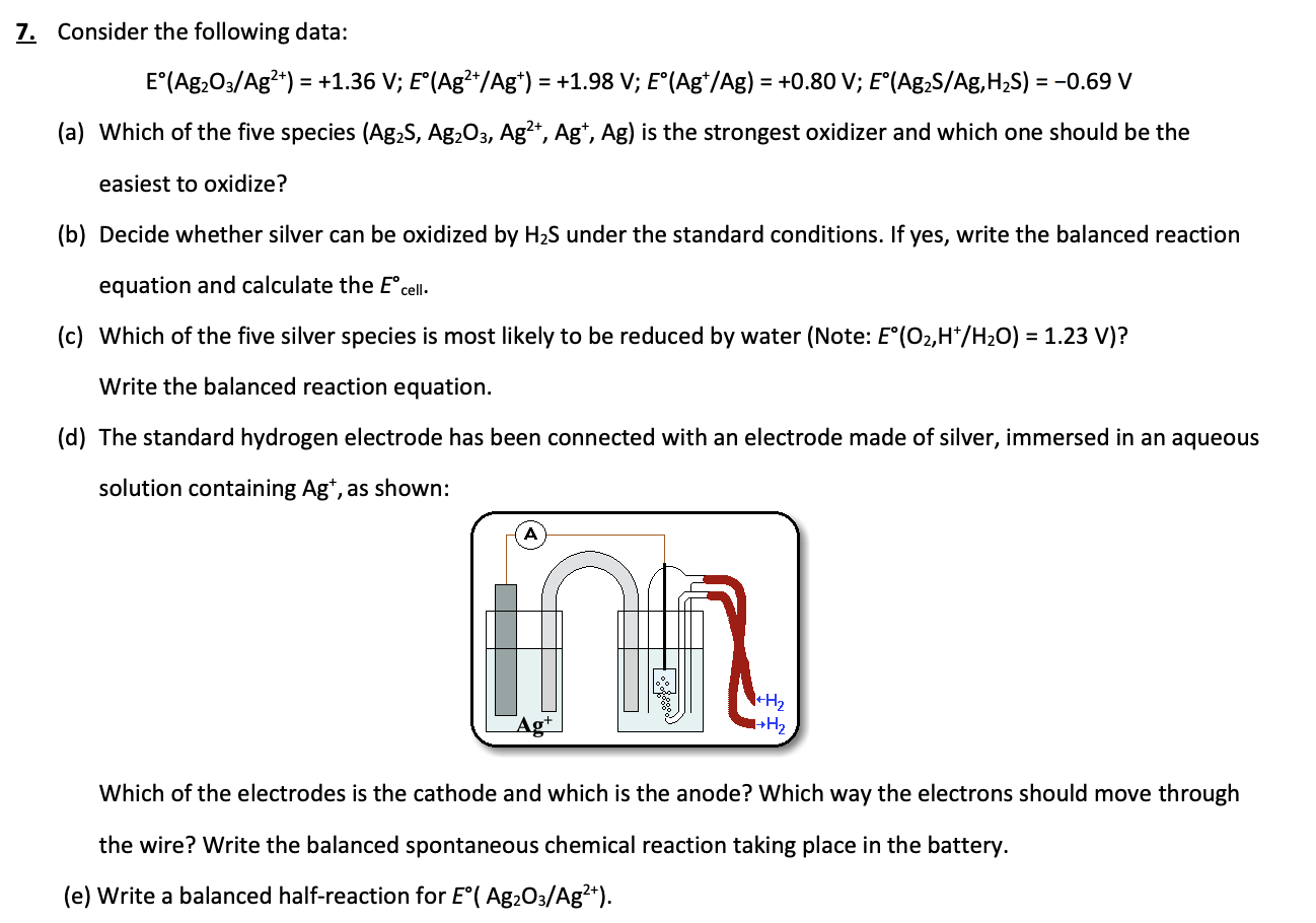 Solved 7. Consider the following data: E°(Ag2O3/Ag2+) = | Chegg.com
