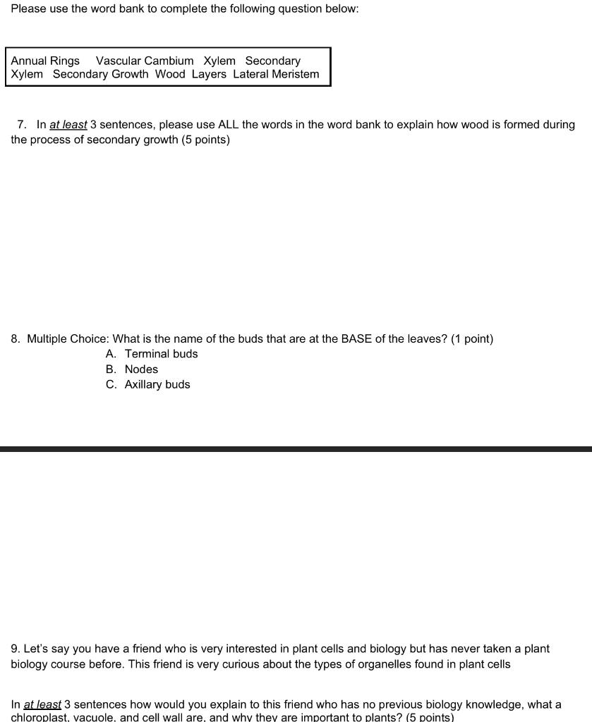 Solved Please use the word bank to complete the following | Chegg.com