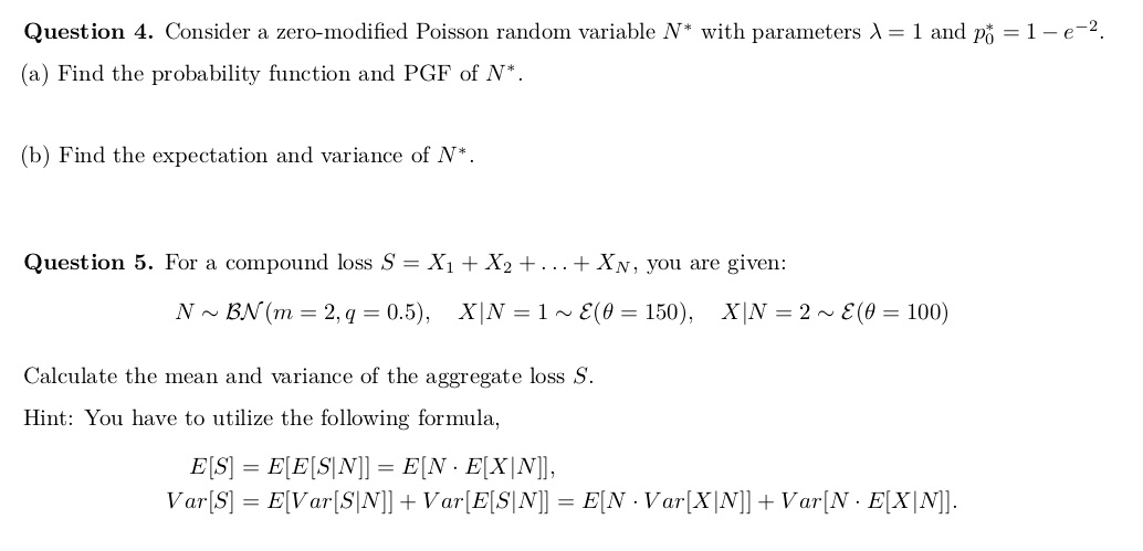 Question 4. Consider a zero-modified Poisson random | Chegg.com