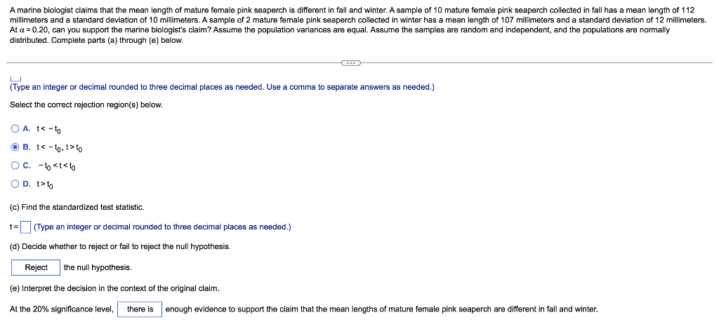 Solved A marine biologist claims that the mean length of | Chegg.com