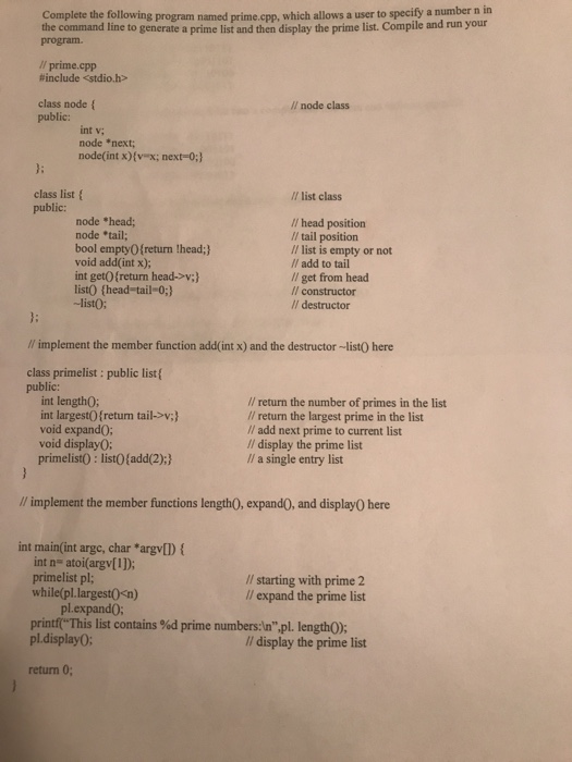 Solved Complete the following program named prime.cpp, which | Chegg.com