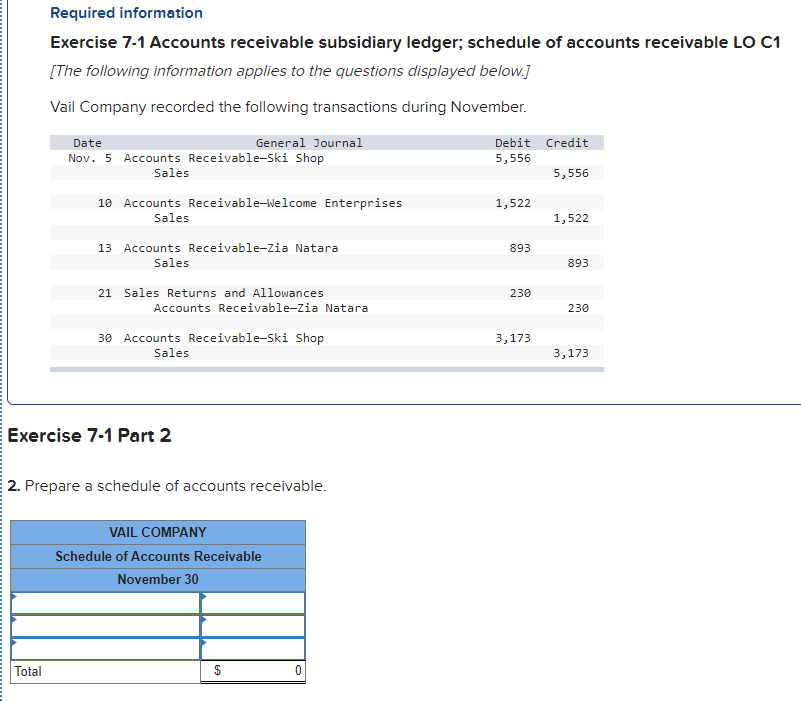 Solved Required information Exercise 7-1 Accounts receivable | Chegg.com