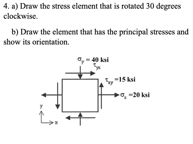 Solved 4. a) Draw the stress element that is rotated 30 | Chegg.com