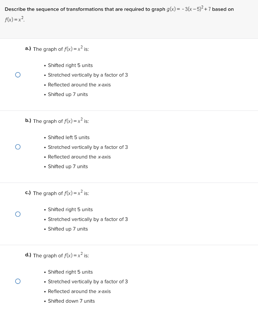 Solved Describe the sequence of transformations that are | Chegg.com