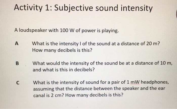 Solved Activity 1: Subjective sound intensity A loudspeaker | Chegg.com