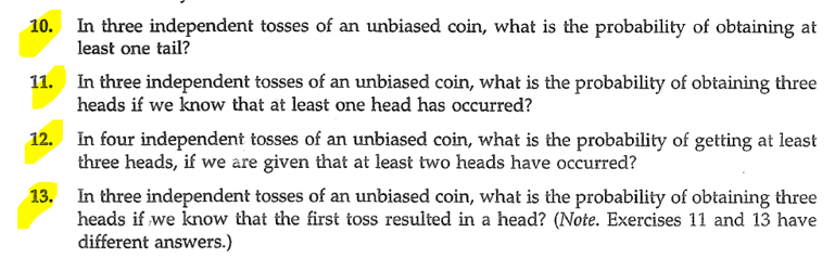 Solved 10. In three independent tosses of an unbiased coin, | Chegg.com