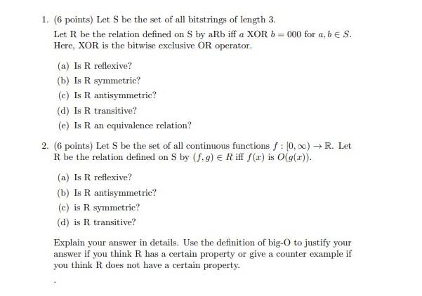 Solved 1. (6 points) Let S be the set of all bitstrings of | Chegg.com