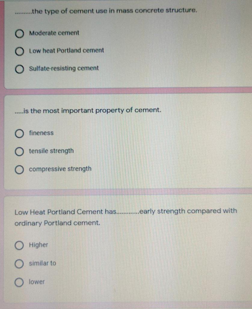 Solved ..the type of cement use in mass concrete structure. | Chegg.com