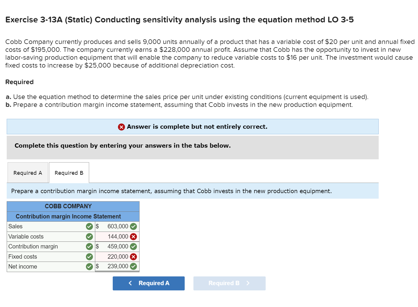 Solved Exercise 3-13A (Static) ﻿Conducting sensitivity | Chegg.com
