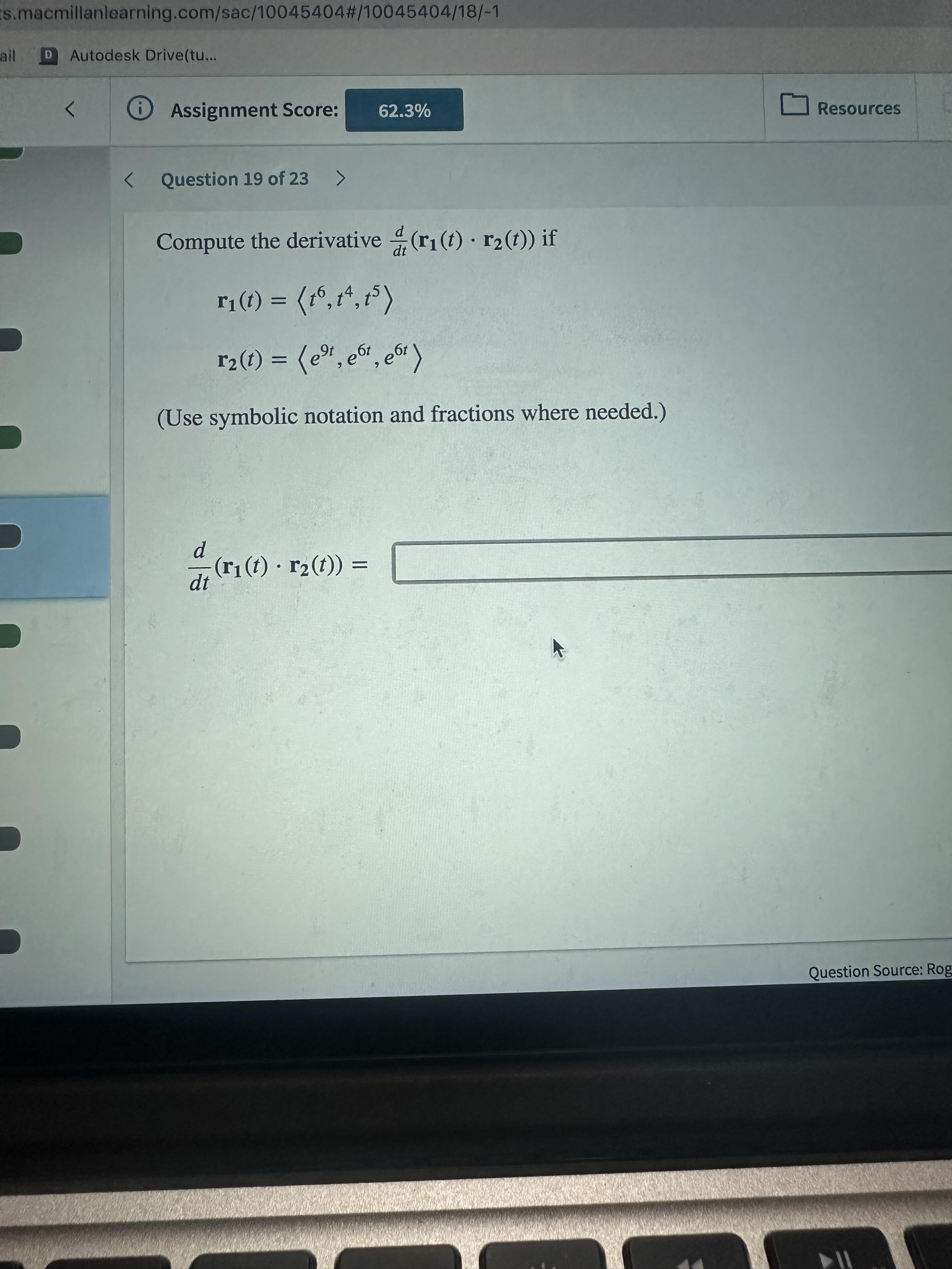 Solved Compute the derivative ddt(r1(t)*r2(t)) | Chegg.com