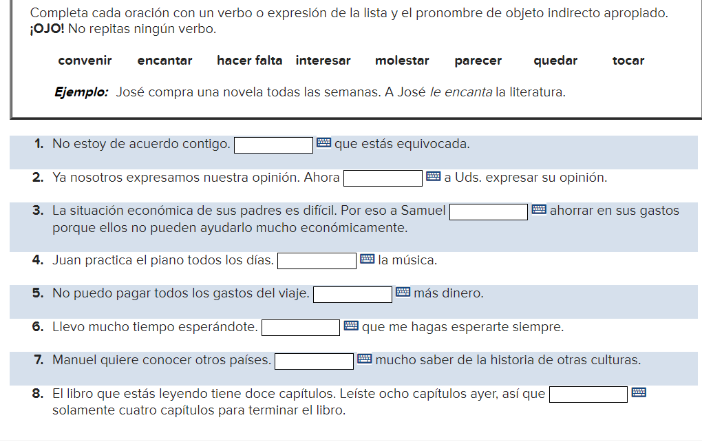 Completa cada oración con un verbo o expresión de la | Chegg.com